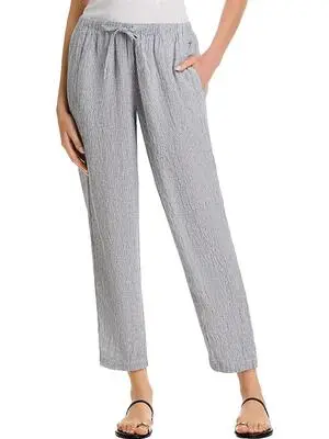 Eileen Fisher Puckered Linen Tapered Ankle Pants - Ink