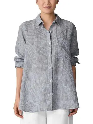 Eileen Fisher Linen Classic Collar Long Shirt - Ink