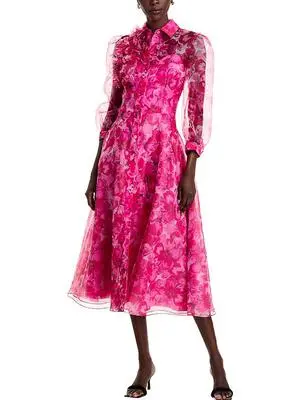 Rickie Freeman For Teri Jon Floral Print Organza Shirt Dress - Fuchia Multi