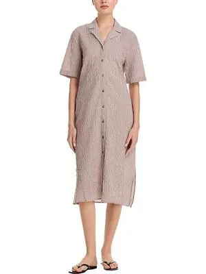 Eileen Fisher Notch Collar Linen & Cotton Shirt Dress - Cocoa