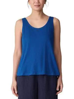 Eileen Fisher Scoop Neck Linen Tank Top - Blue Bird