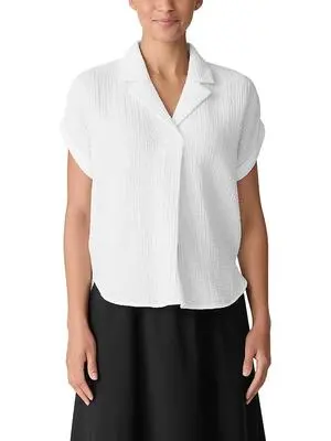 Eileen Fisher Notch Collar Top - White