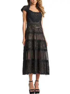 Tadashi Shoji Boette Lace Tea-length Dress - Black/nude
