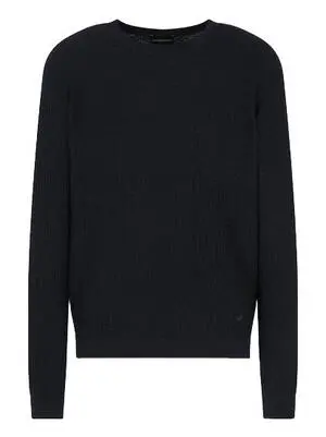 Emporio Armani Virgin Wool Jumper With Jacquard Pattern - Blue