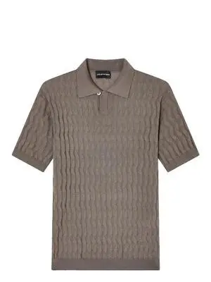 Emporio Armani Lyocell-blend Polo-shirt Collar Jumper With Embossed Pattern - Green