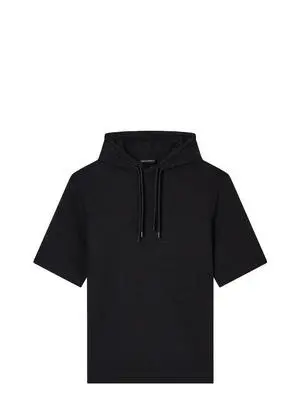 Emporio Armani Lyocell-blend Jacquard Jersey Hooded Sweatshirt - Black