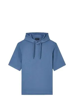 Emporio Armani Lyocell-blend Jacquard Jersey Hooded Sweatshirt - Blue