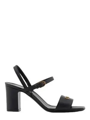 Emporio Armani Nappa Leather Heeled Sandals With Eagle Plate - Black