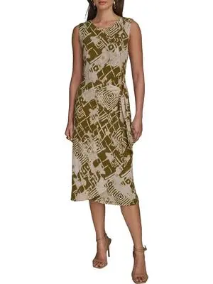 Donna Karan New York Printed Sleeveless Midi Dress - Smokey Olive Multi