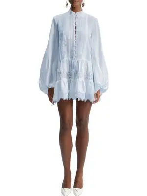 Bardot Antonia Lace Trim Cotton & Linen Minidress - Soft Blue