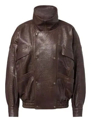 Saint Laurent Leather Bomber Jacket - Brown