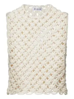 Alaïa Open-knit Cotton-blend Top - Beige
