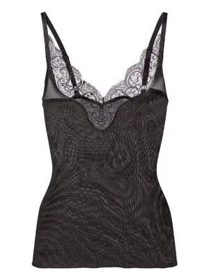 Saint Laurent Lace-trimmed Ribbed-knit Silk Camisole - Black