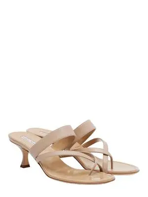 Manolo Blahnik Susa 50 Leather Thong Sandals - Beige
