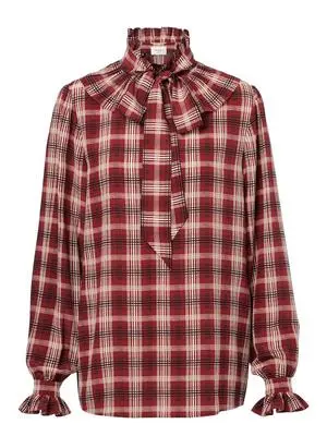Saint Laurent Checked Silk Blouse - Red