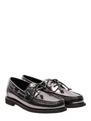 Brunello Cucinelli Monili Metallic Leather Boat Shoes - Black