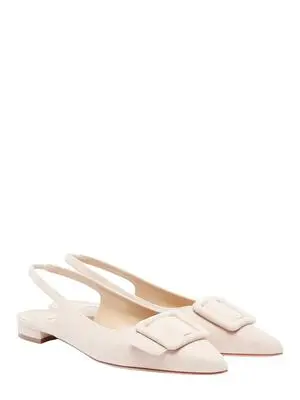 Manolo Blahnik Maylura Suede Slingback Flats - Beige