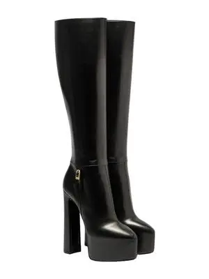Saint Laurent Nico Leather Platform Knee-high Boots - Black