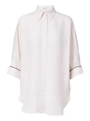 Brunello Cucinelli Monili Striped Oversized Linen Shirt - White