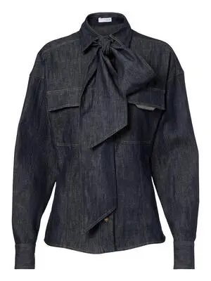 Brunello Cucinelli Bow-tie Cotton Blouse - Blue