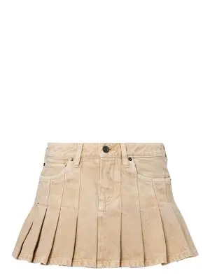 Balenciaga Pleated Denim Miniskirt - Beige