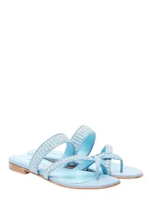 Manolo Blahnik Susara Raffia Thong Sandals - Blue