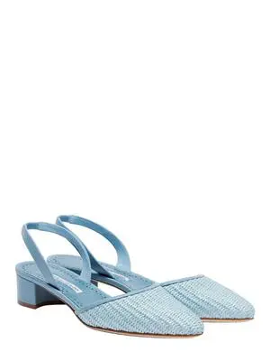 Manolo Blahnik Raffia Slingback Pumps - Blue