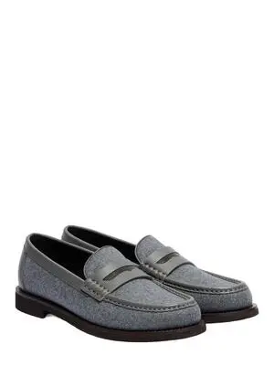 Brunello Cucinelli Monili Leather-trimmed Loafers - Grey