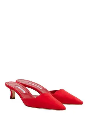 Manolo Blahnik Moiramu Suede Mules - Red