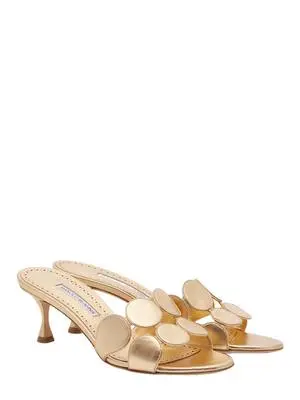 Manolo Blahnik Haribalmu 50 Leather Mules - Gold