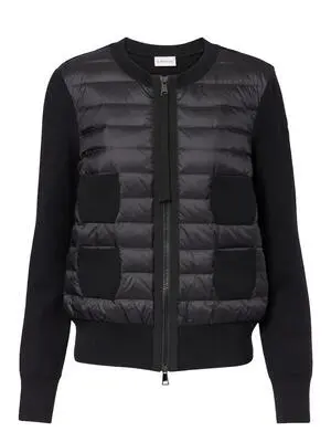 Moncler Down-paneled Virgin Wool Cardigan - Black