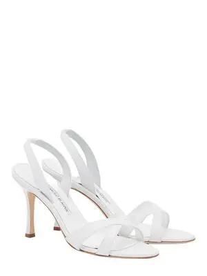 Manolo Blahnik Callasi Leather Slingback Sandals - White