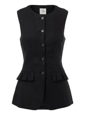 Posse Matilda Ruffled Linen Vest - Black
