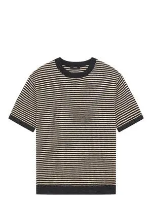 Theory Striped Knit Short-sleeve Crewneck Sweater - Blk/chino