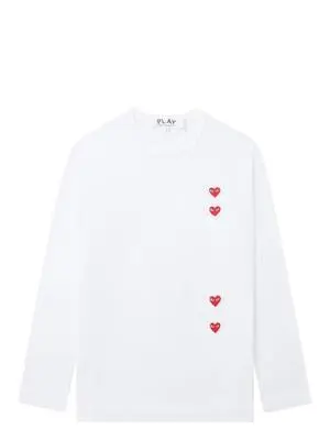 Play Comme Des Garcon Vertical 4 Heart Long Sleeve T-shirt - White