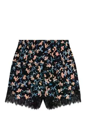 Ulla Johnson Floral Print Lace-trim Shorts - Black