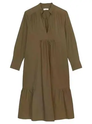 Marc O'polo Pleated Long-sleeved Midi Dress - Brown