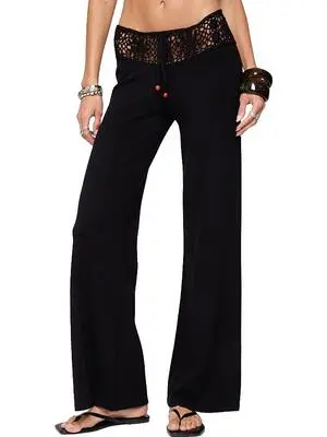 EDIKTED Kirsty Crochet Waist Knit Pants - Black