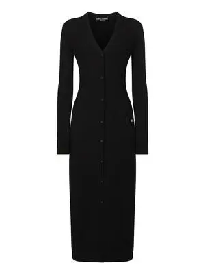 Dolce & Gabbana Long Stretch Viscose Knit Cardigan With Dg Logo - Black