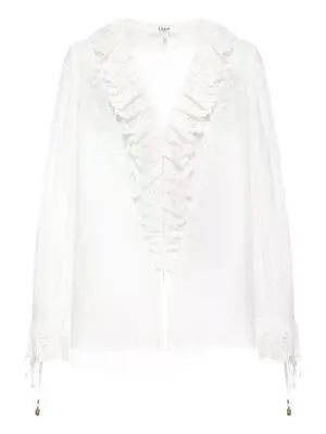 Chloé Broderie-anglaise Ruffled Blouse - White