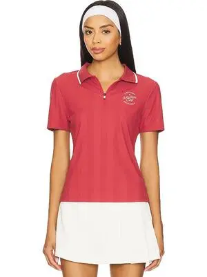 MALBON Camilla Quarter Zip Short Sleeve Polo Top - Garnet