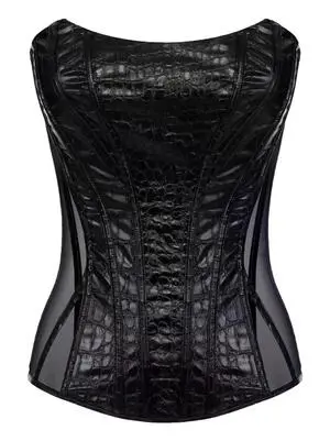 Elisabetta Franchi Crocodile-effect Corset Top - Black