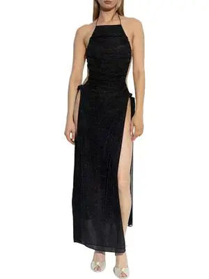 Oseree Ruched Halterneck Maxi Dress - Black