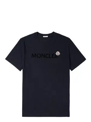 Moncler Logo-flocked Appliquéd Cotton-jersey T-shirt - Blue