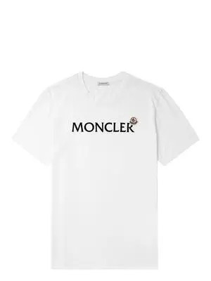 Moncler Slim-fit Logo-flocked Appliquéd Cotton-jersey T-shirt - White