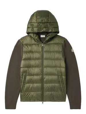 Moncler Logo-appliquéd Wool-trimmed Quilted Shell Hooded Down Zip-up Cardigan - Green