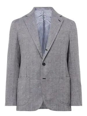 J. MUESER Waverly Herringbone Linen And Wool-blend Blazer - Blue