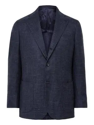 J. MUESER Slim-fit Linen, Virgin Wool And Silk-blend Blazer - Blue