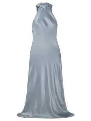 Galvan Sienna Satin Halterneck Gown - Blue
