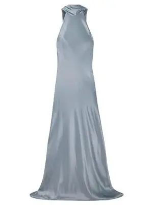 Galvan Sienna Satin Halterneck Gown Light Blue